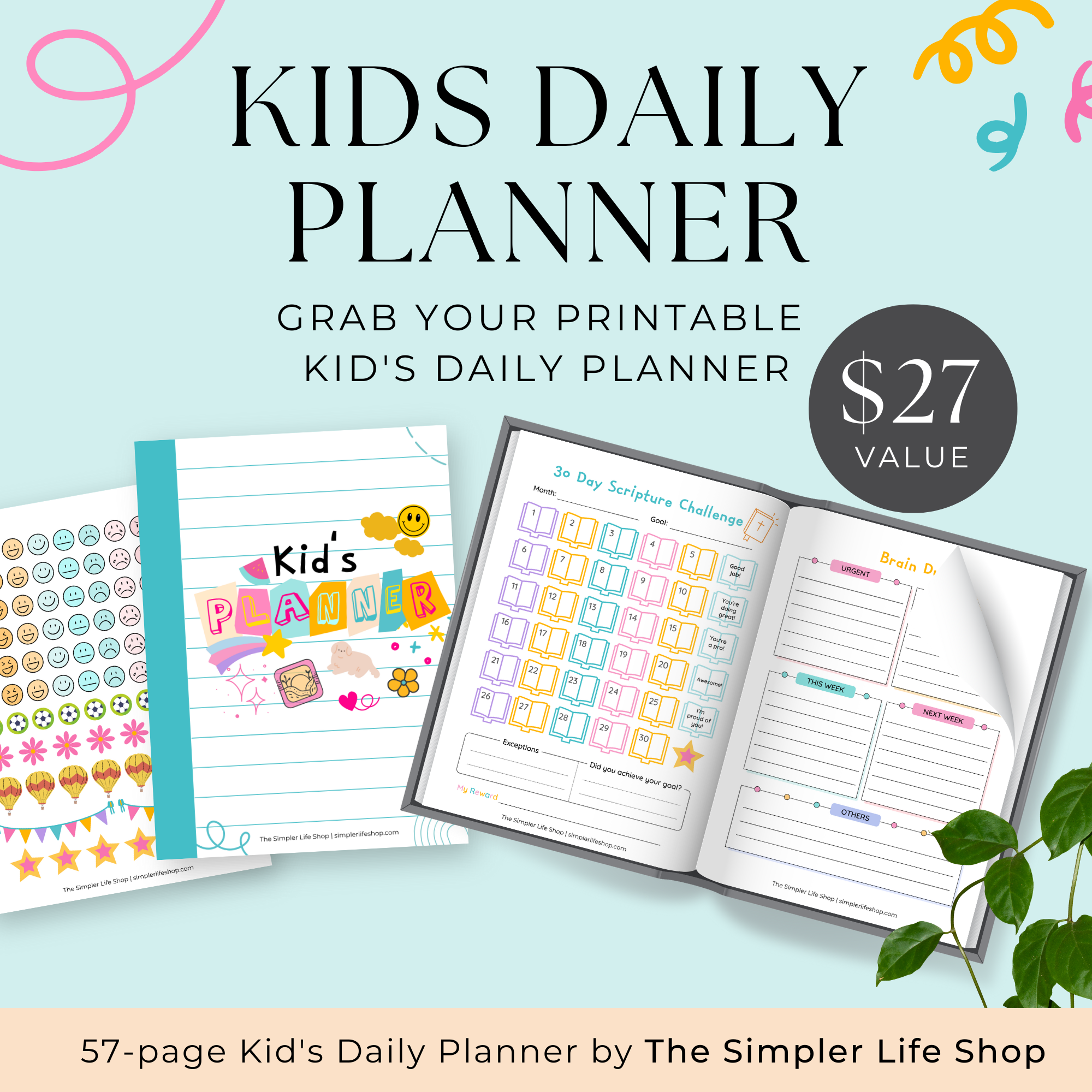 Kids Daily Planner, School Homeschool Planner, Printable Planner Bundle ...